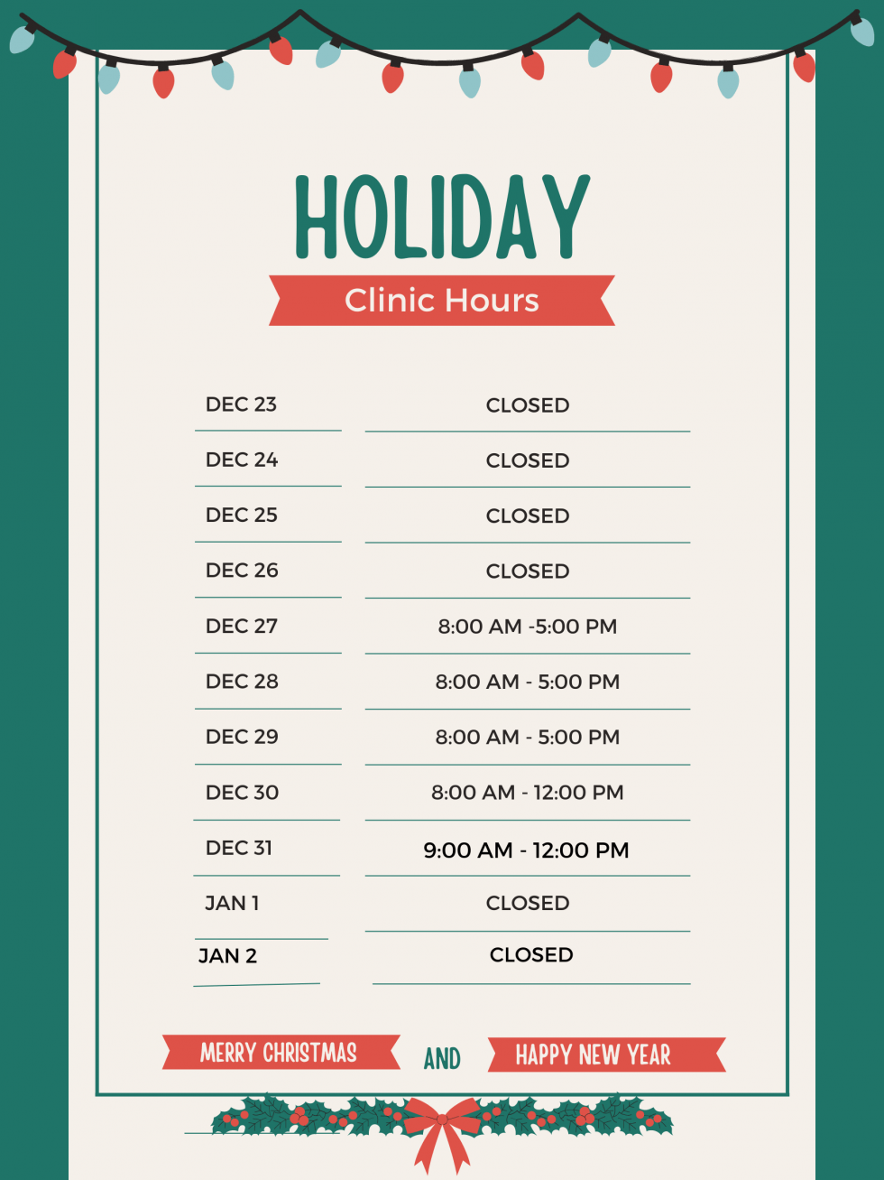 Expanded holiday clinic schedule- Happy New Year! | Grow Pediatrics